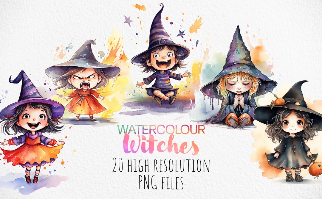 20-pack Adorable Watercolour Child Witches Clipart High-res - Etsy