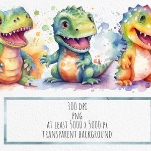 8-pack T-rex Watercolor Clipart Cute & Colorful Dinosaur - Etsy