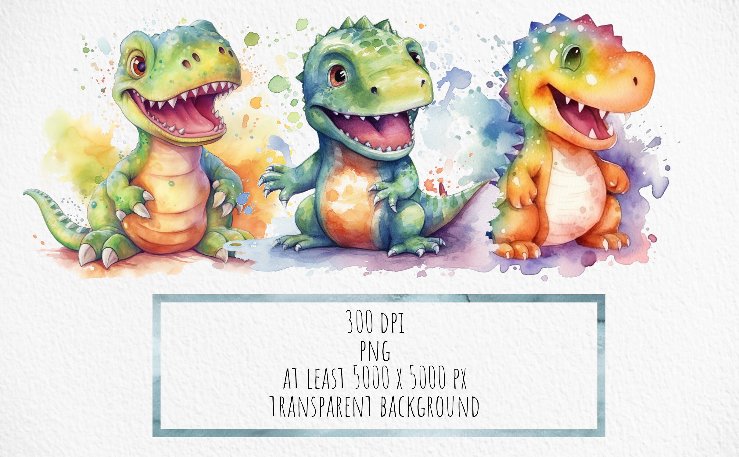 8-pack T-rex Watercolor Clipart Cute & Colorful Dinosaur - Etsy
