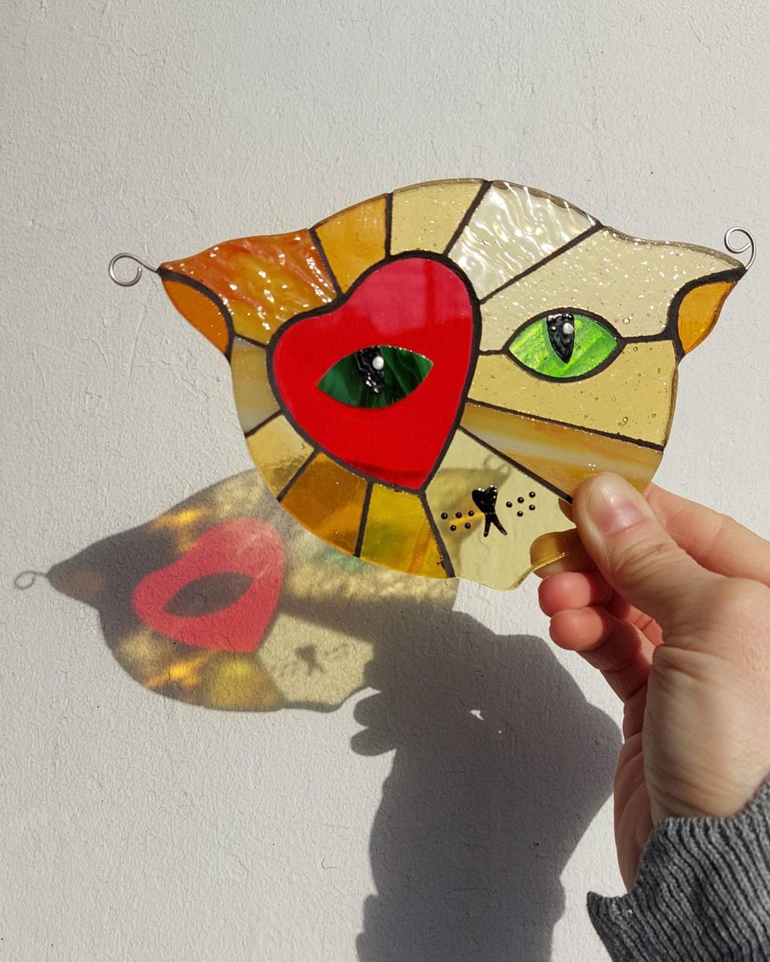 Whimsical Stained Glass Cat Face With Heart Eye – Purrfect Surprise for ...