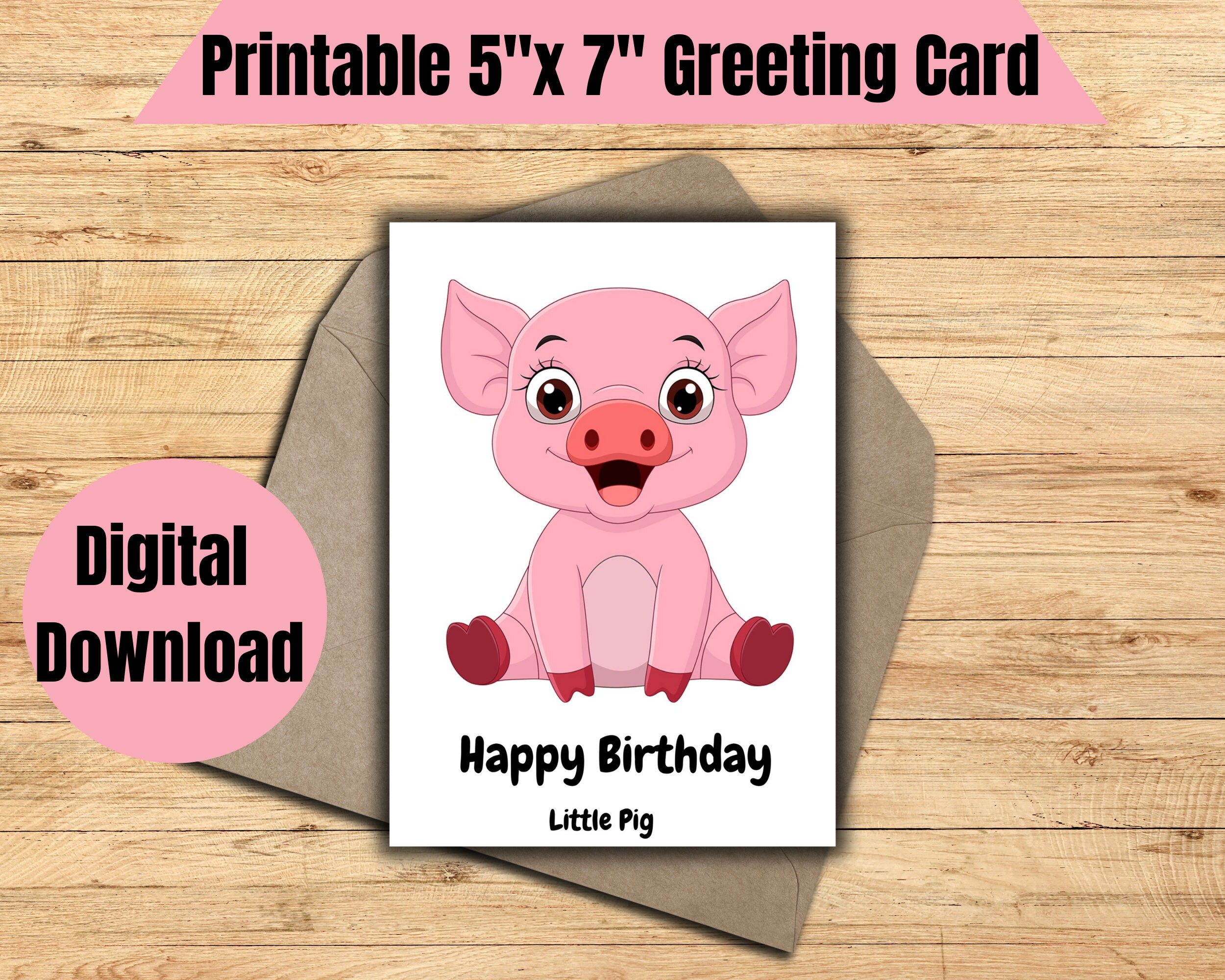 PRINTABLE Pig Birthday Card, Farm Animal Happy Birthday Card, Cute ...