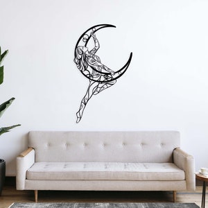 Moon Girl Hand Drawn SVG PNG DXF, Woman Moon Metal Wall Decor Art Svg ...