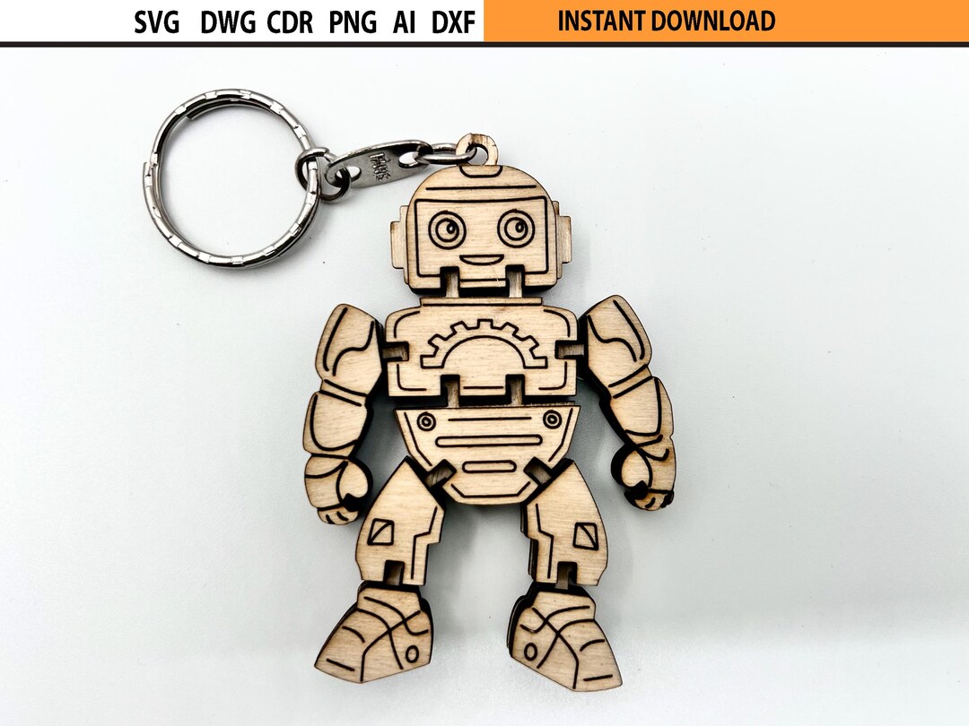 Laser Cut Flexible Keychain SVG Robot Design , Movable Fidget Toy ...