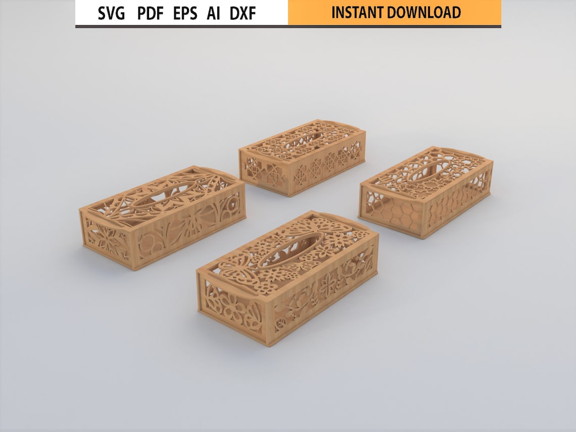 Tissue Box Laser Cut SVG DXF Bundle Set of 8 Design Template Glowforge ...