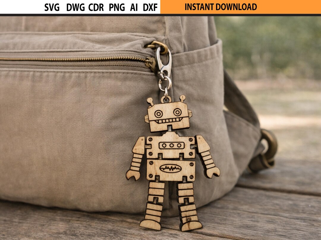 Laser Cut Robot Keychain Design, Flexible Wooden Figure (svg, Ai, Dxf ...