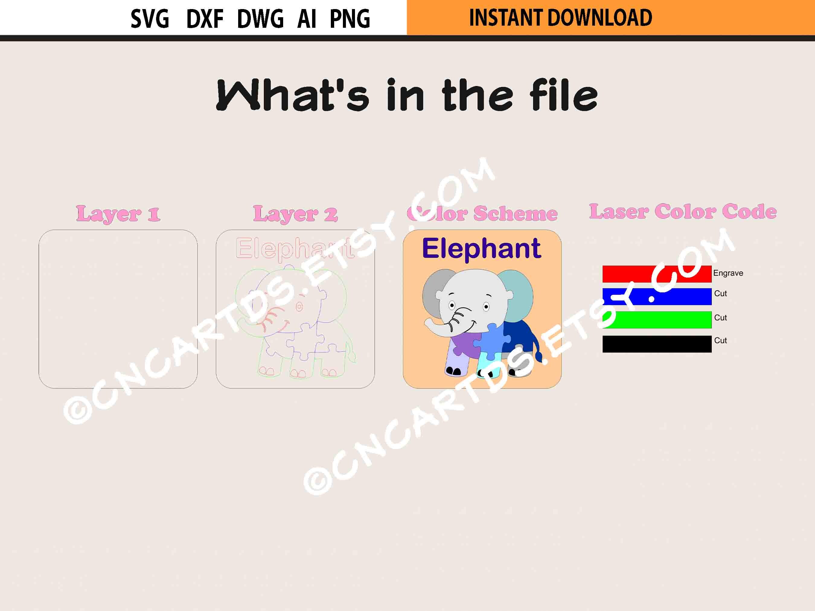 Elephant Puzzle SVG, Montessori Wooden Toy, Kids Educational Board ...