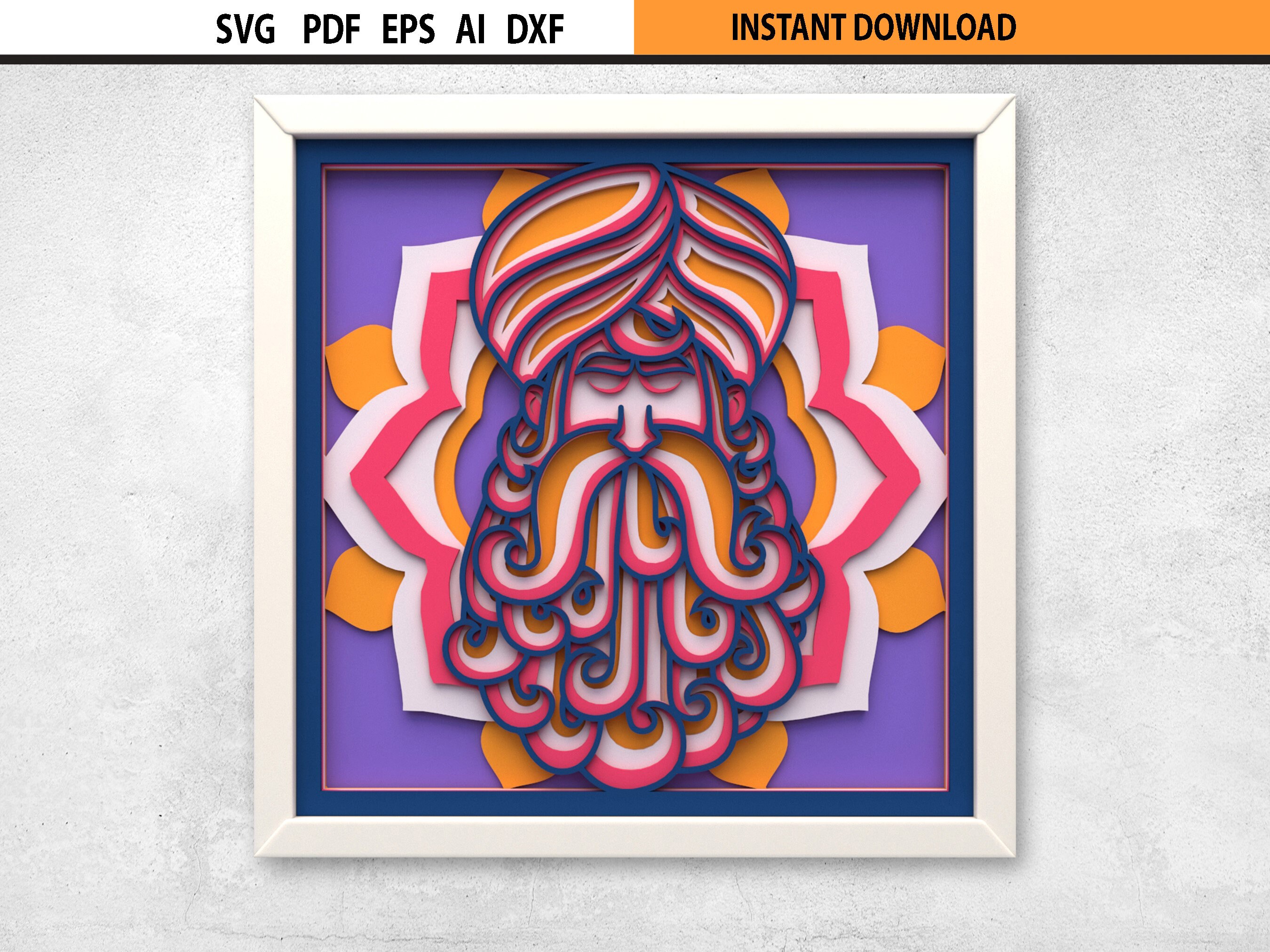 Man Turban Shadow Box SVG Multilayer Laser Cut Portrait Wall Art Decor ...