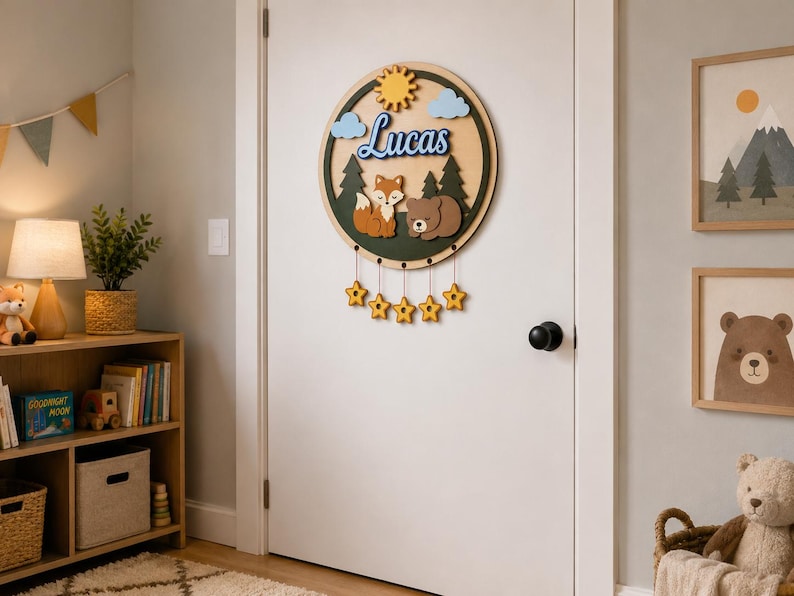 Woodland Nursery Name Sign SVG Laser Cut Fox Bear Kids Room Decor ...