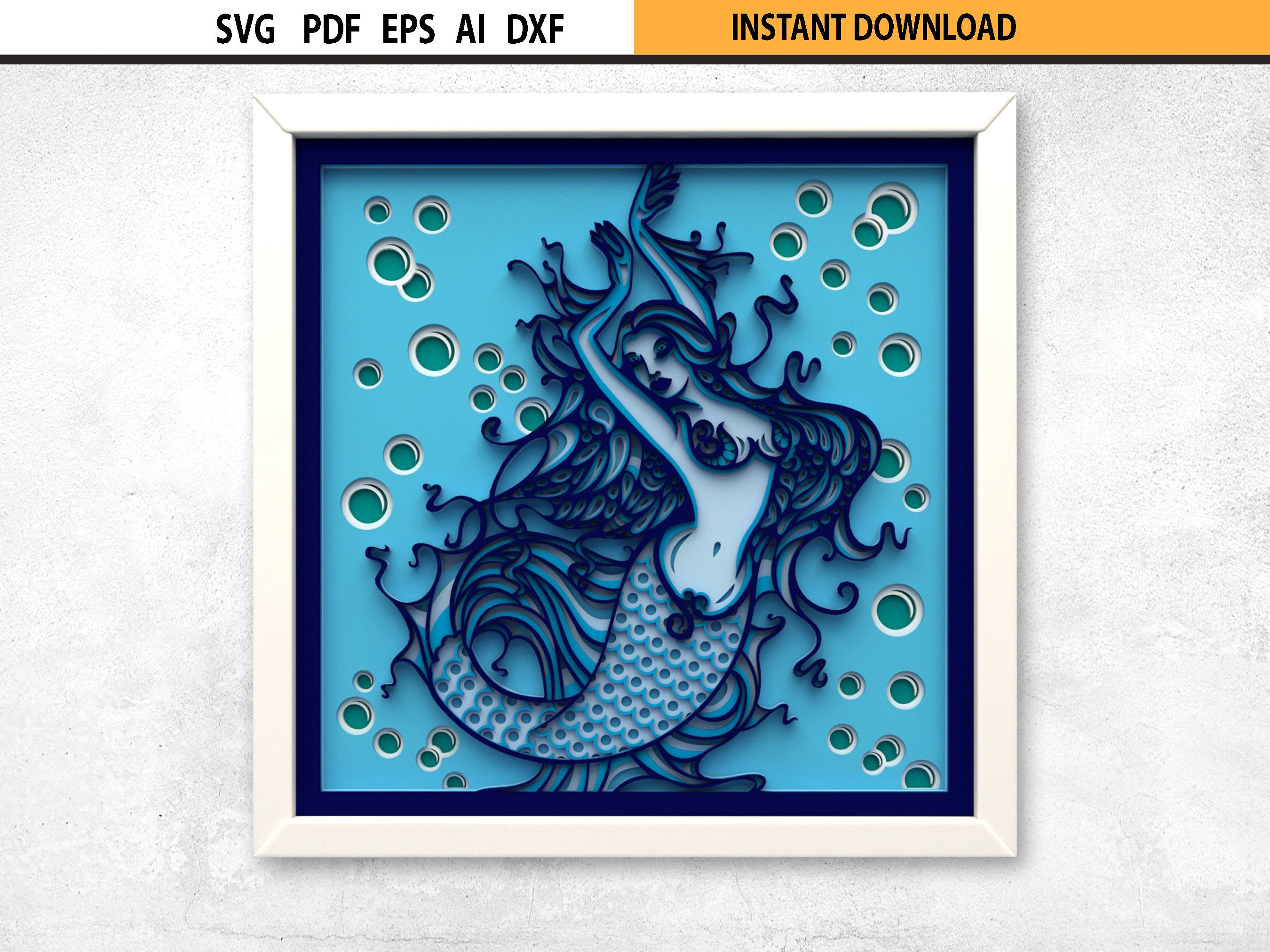 3D SVG Multilayer Mermaid DXF Laser Cut Mandala Files, Layered Shadow ...