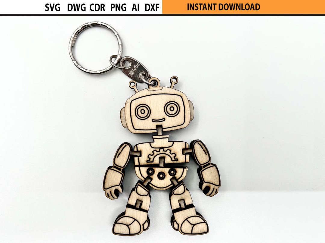 Laser Cut Flexible Robot Keychain File | Laser Cut Flexi Key Holder ...