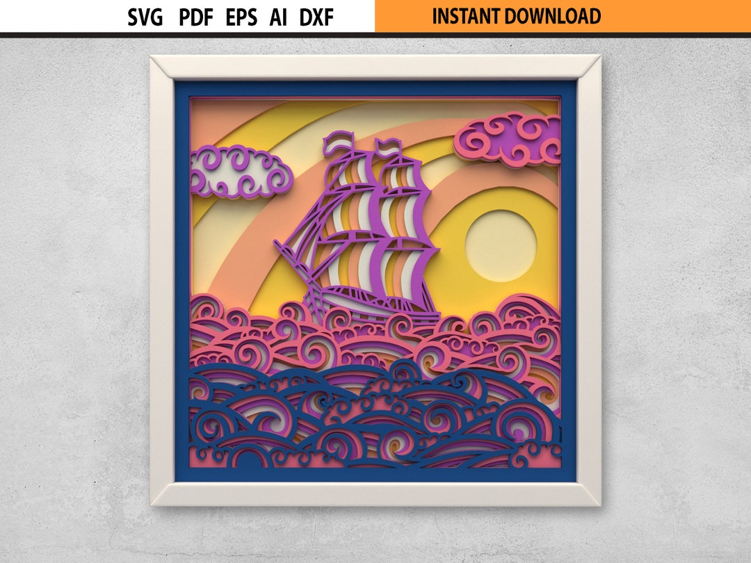 3D SVG Sailing Ship on Sea Multilayer Mandala Wall Art File, Layered ...
