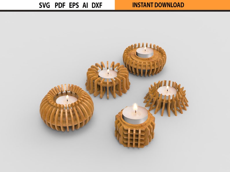 Laser Cut Candle Holder SVG Bundle | 10 Modern Parametric Designs ...