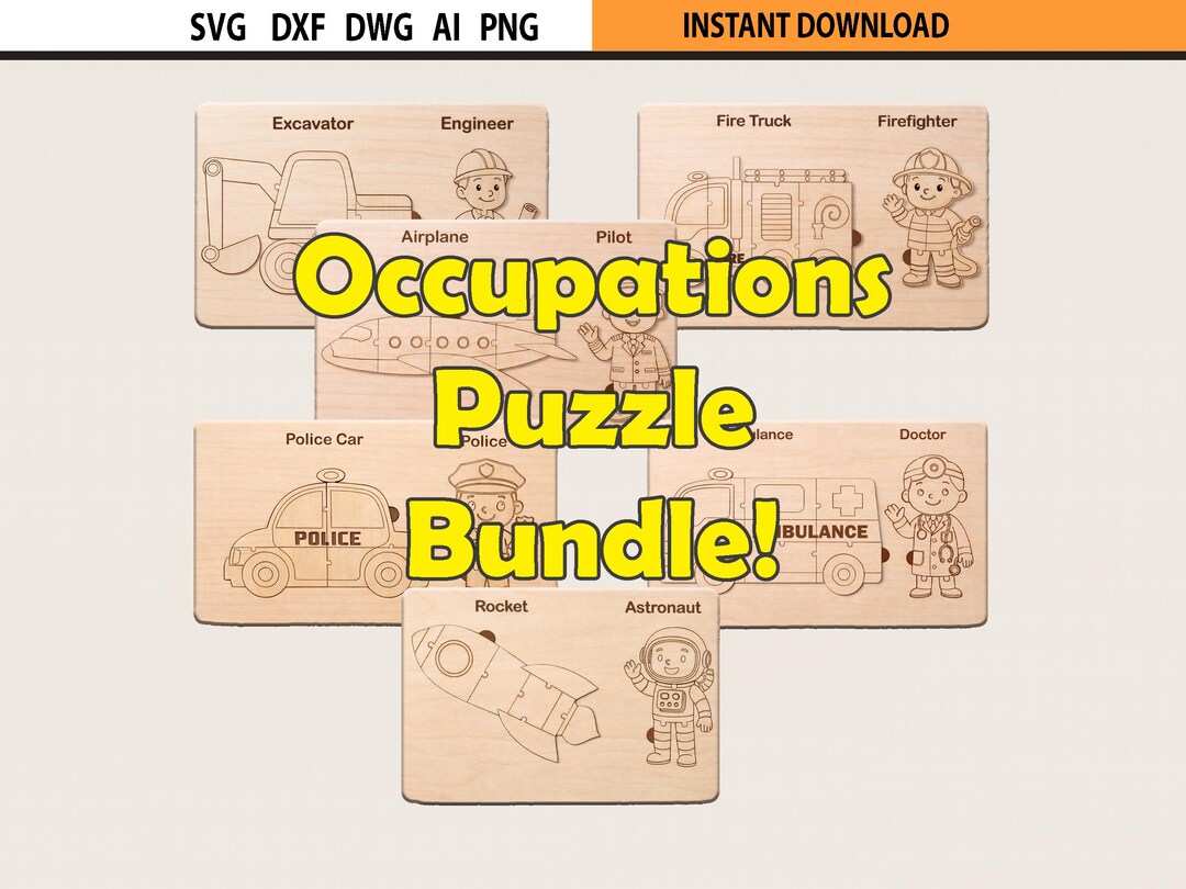 6 Occupations Puzzle Bundle, Laser Cut Wooden Puzzle SVG Pack ...