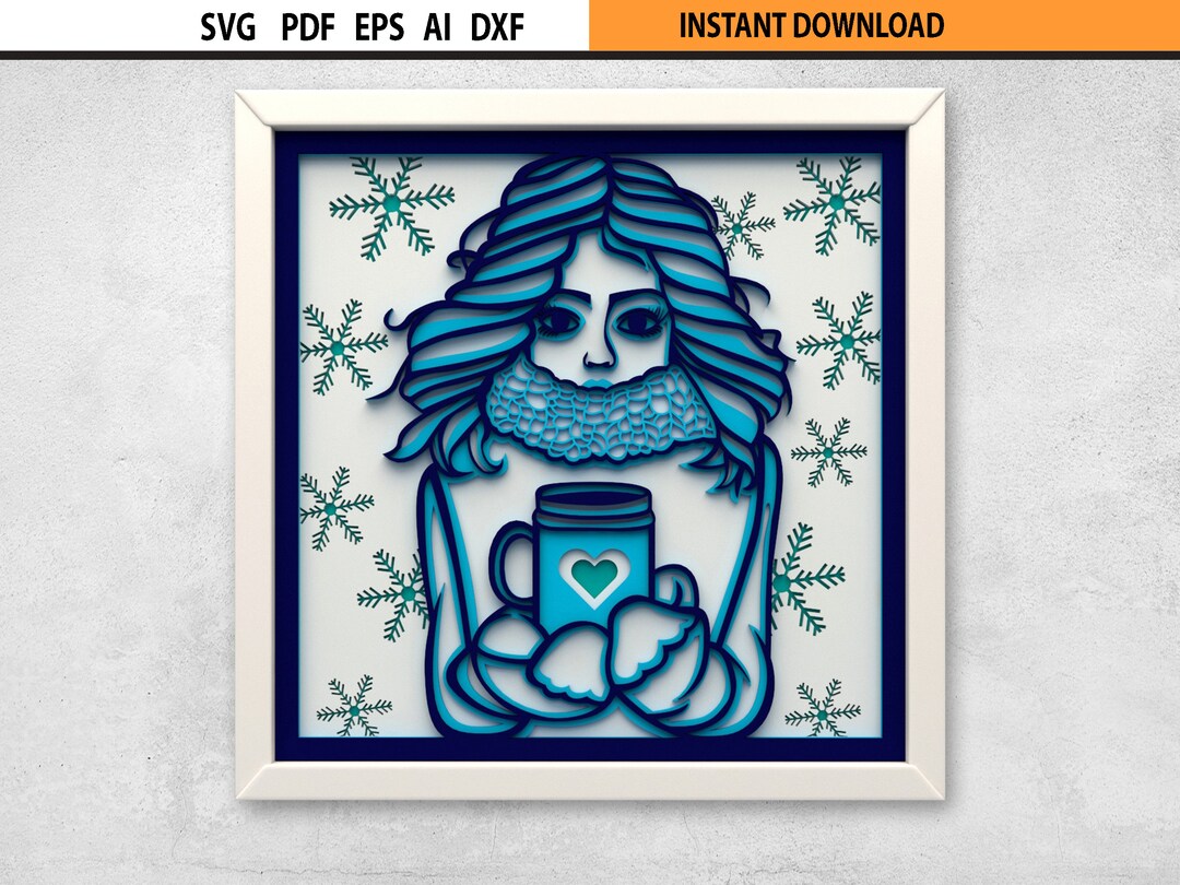 3D Snow Girl Shadow Box SVG | Winter Mandala Wall Art (digital Download ...