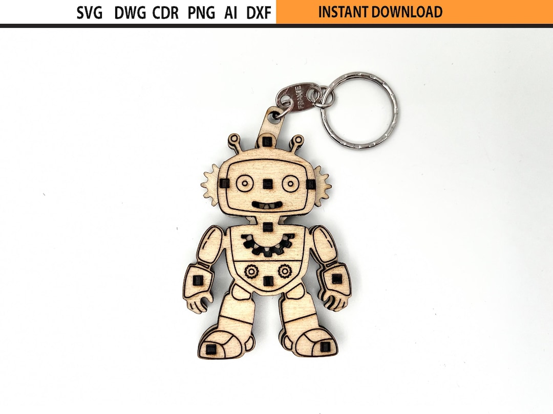 Laser Cut Mechanical Robot Keychain, Robot Bag Charm Design, Wooden ...