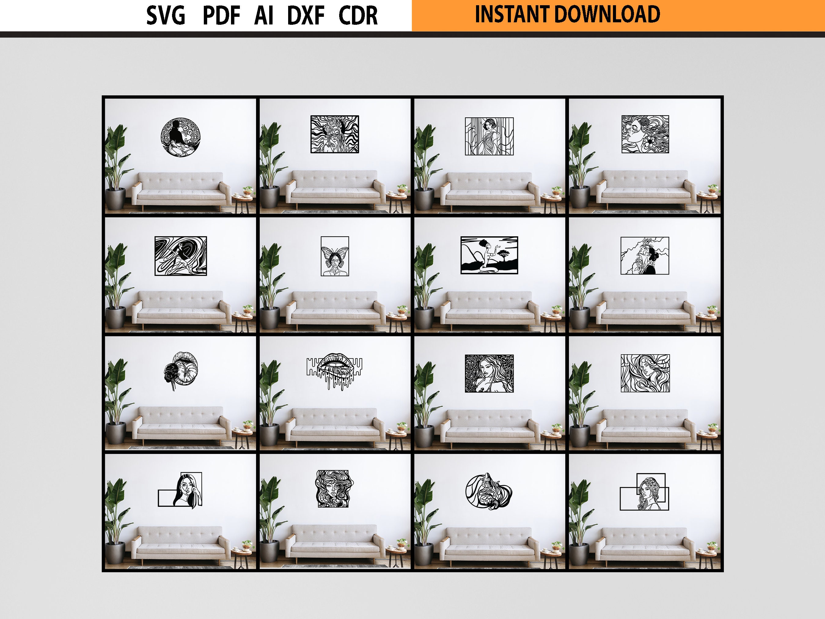 100 Unique Wall Art SVG Bundle Decorative Laser Cut Metal Wall Art DXF ...