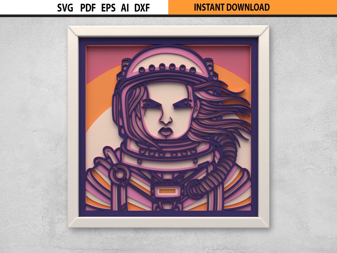 Astronaut Girl 3D SVG Layered Shadow Box Mandala Wall Art Laser Cut ...
