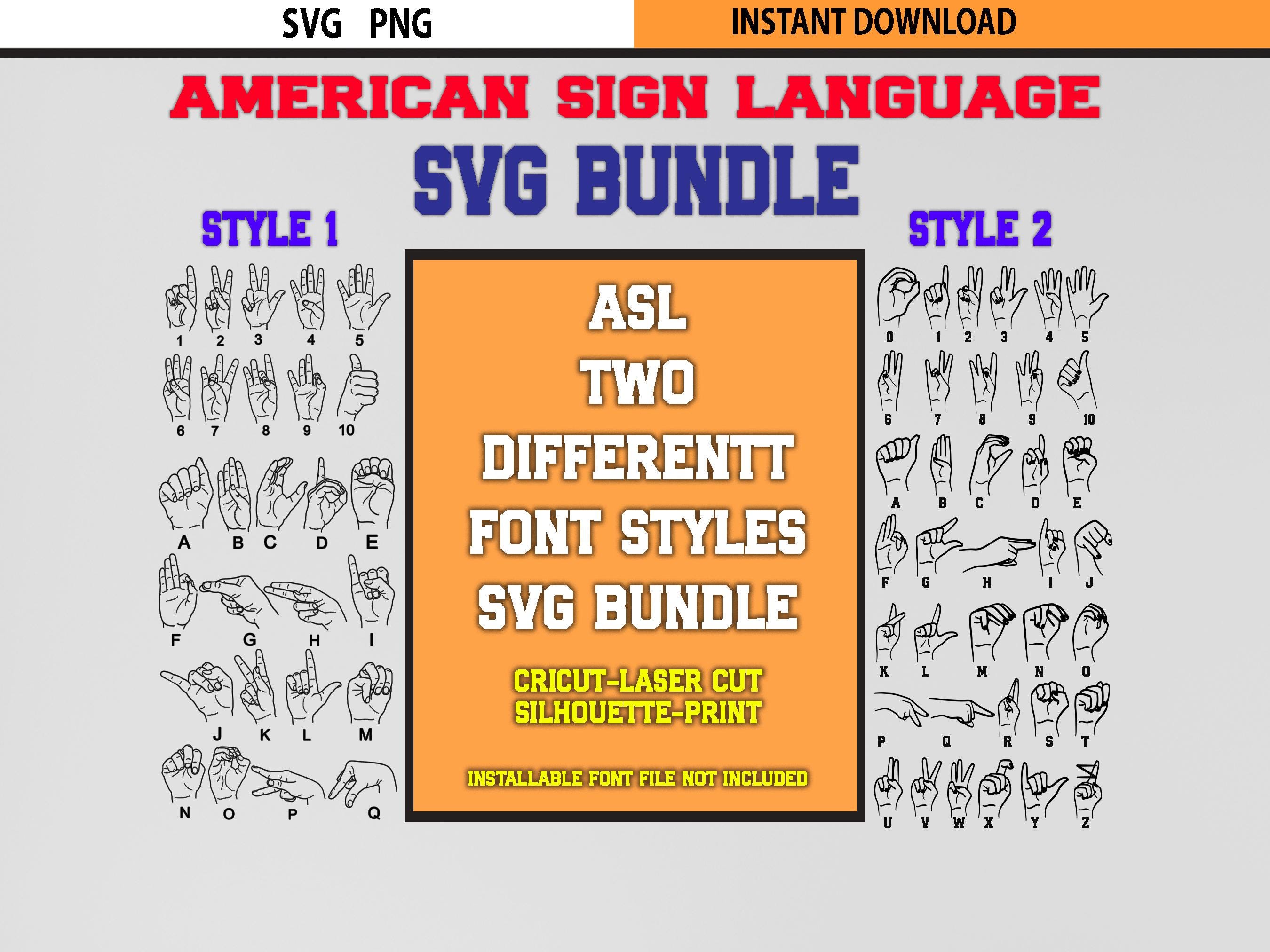 ASL Alphabet and Numbers SVG PNG Bundle | Sign Language Font - Etsy UK