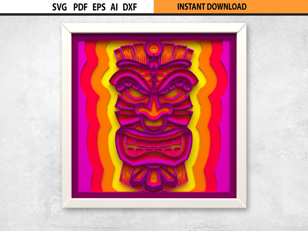 3D SVG Tiki Mask Layered Shadow Box DXF Mandala, Tiki Indian 3D Laser ...