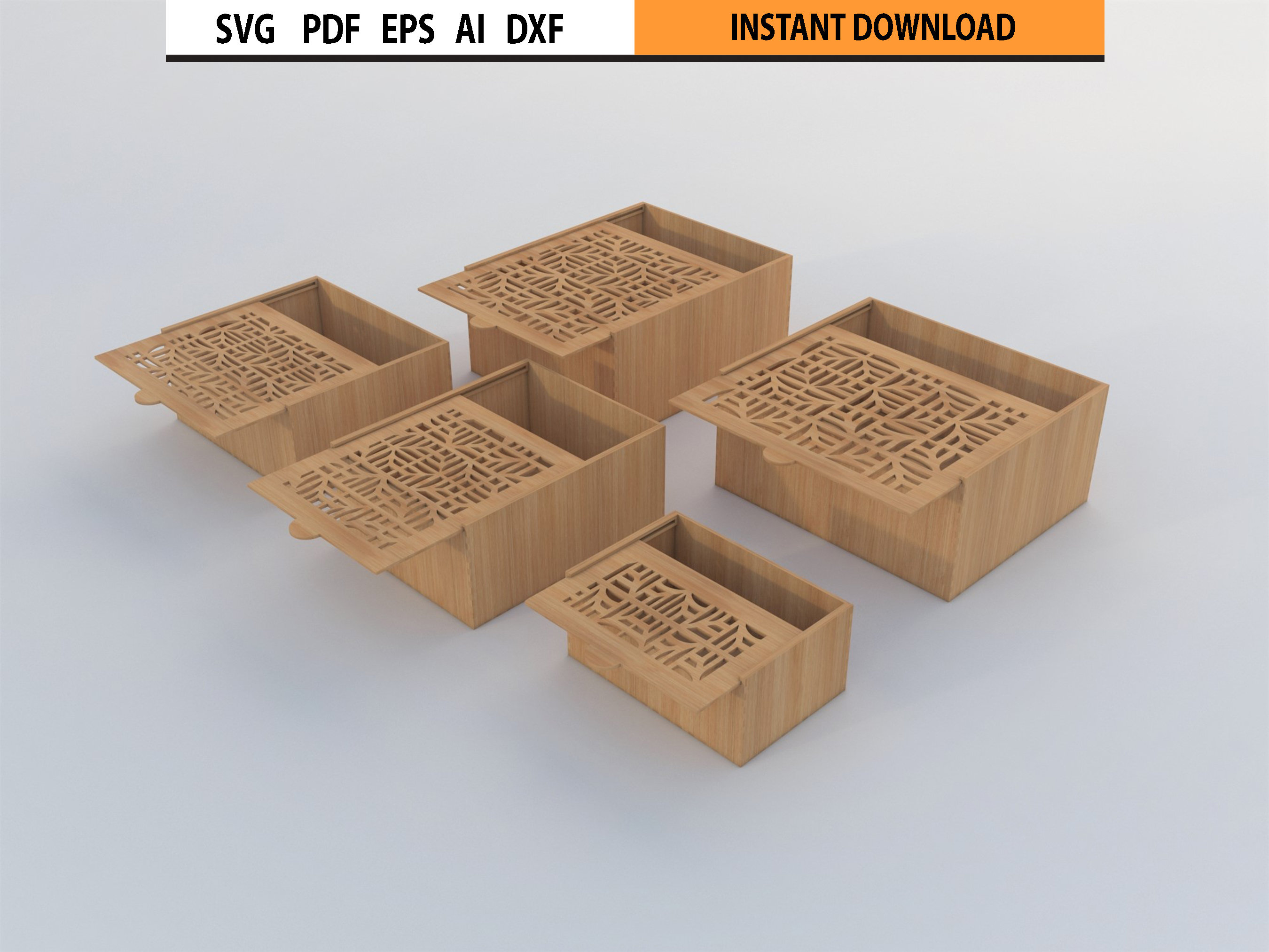 Laser Cut Boxes With Pattern Slide Lid Bundle Set of 5 Different Sizes ...