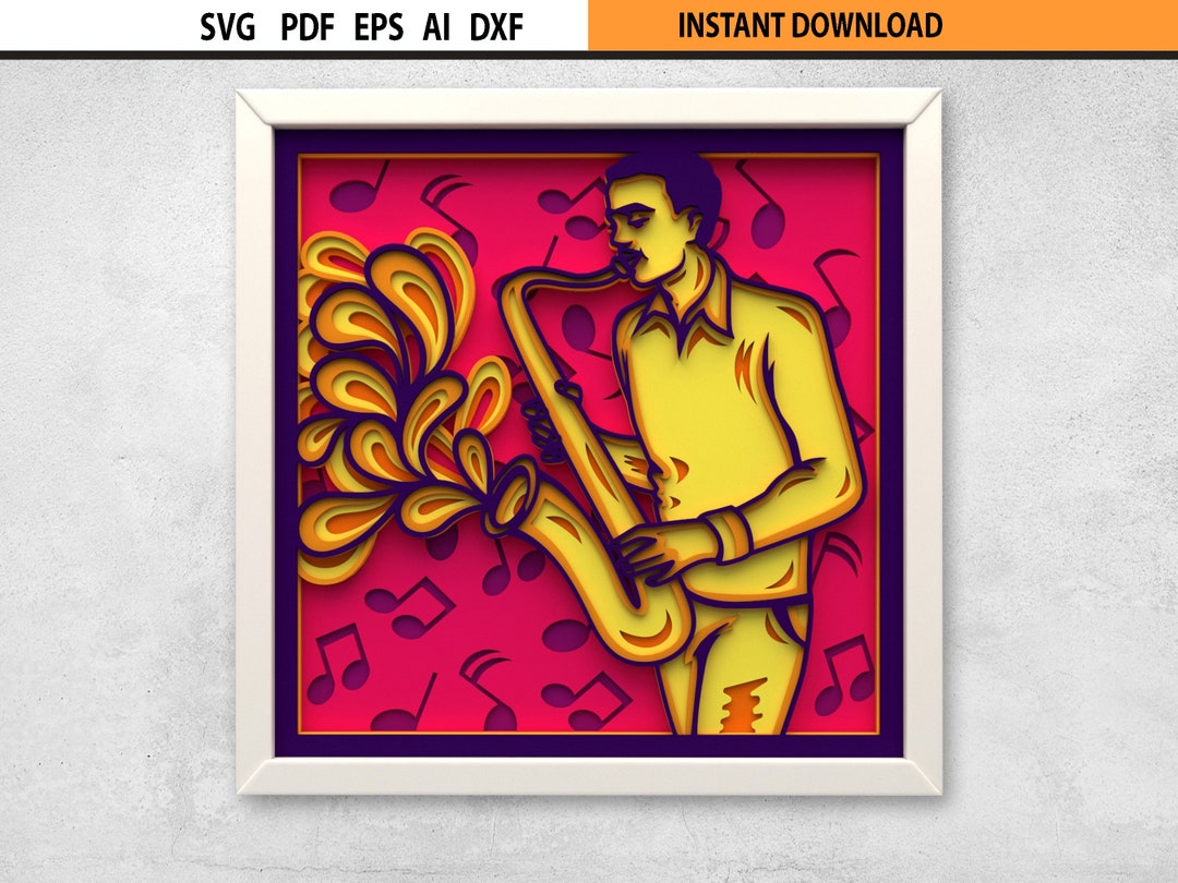 Saxophone Player Mandala Shadow Box SVG | Laser Cut Files (digital ...