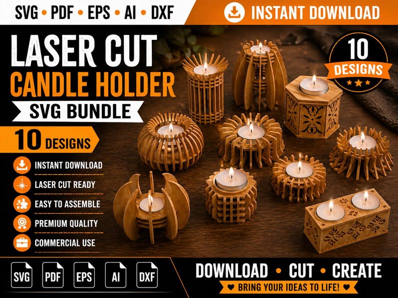 Laser Cut Candle Holder SVG Bundle | 10 Modern Parametric Designs ...