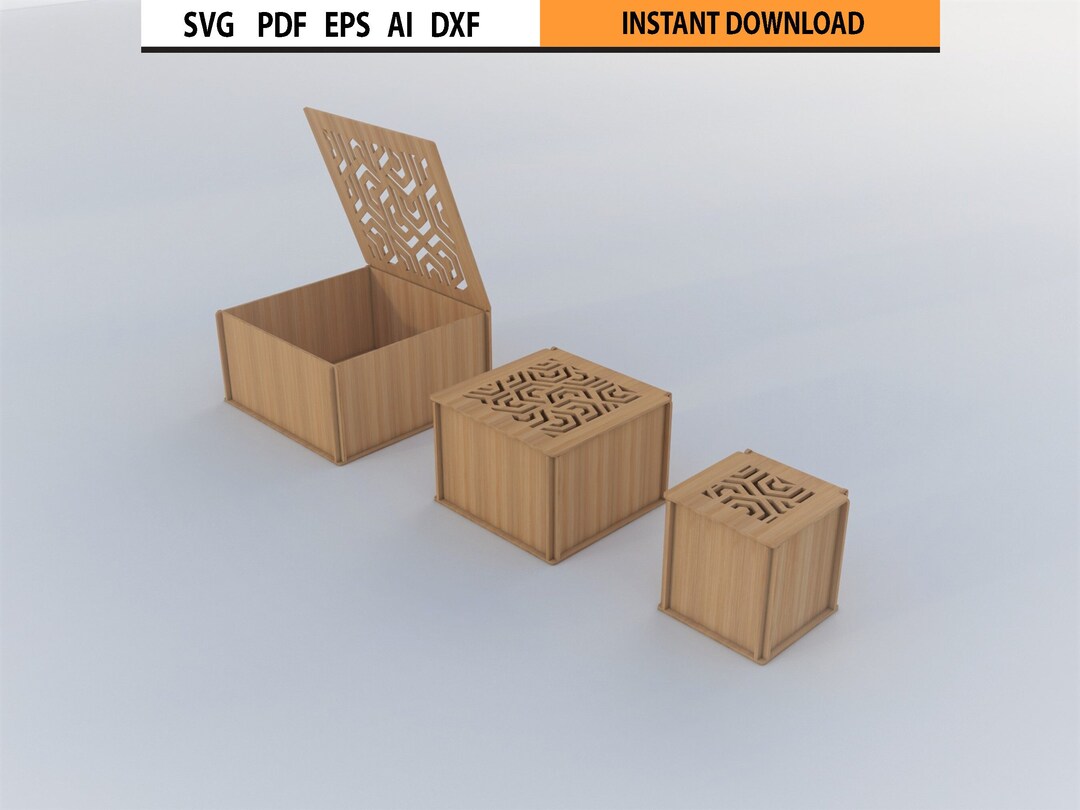 Laser Cut Boxes With Pattern Door Lid Bundle Set of 3 Different Sizes ...