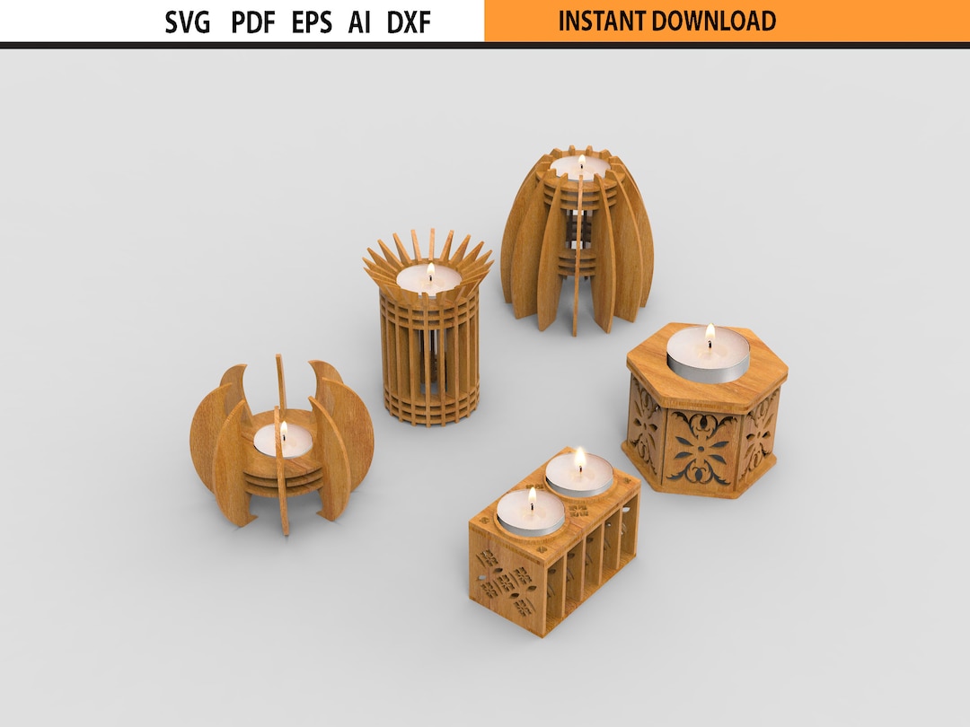 Laser Cut Candle Holder SVG Bundle, Modern Tea Light Designs (digital ...