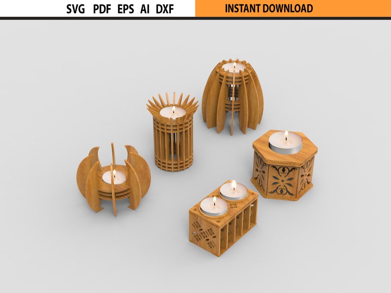 Laser Cut Candle Holder SVG Bundle | 10 Modern Parametric Designs ...