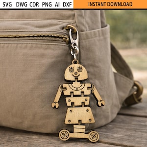 Laser Cut Robot Keychain SVG File | Movable Flexi Design | Wooden ...