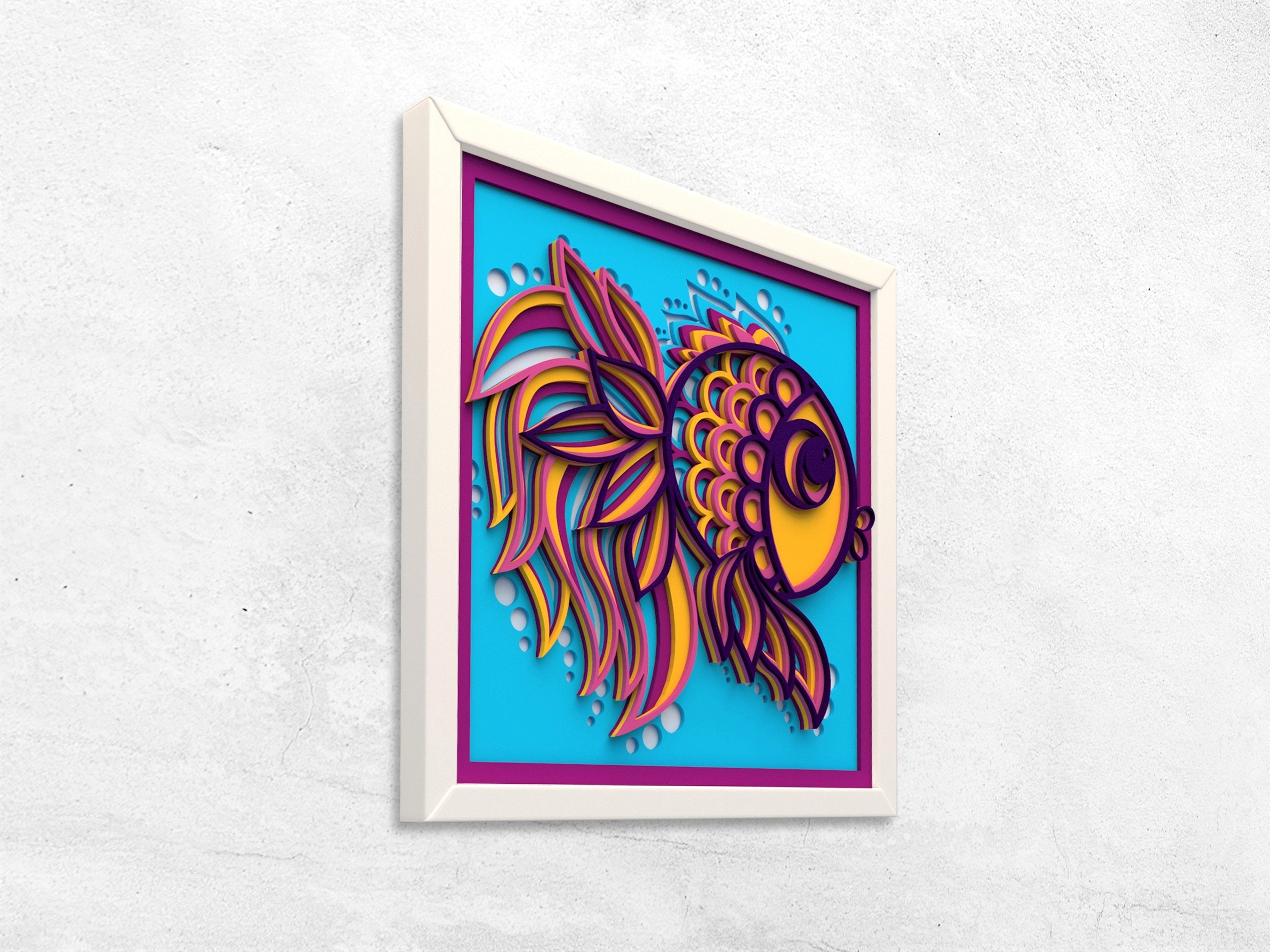 3D Multilayer Fish Shadow Box SVG Multilayer Fish Mandala Wall Art 3D ...