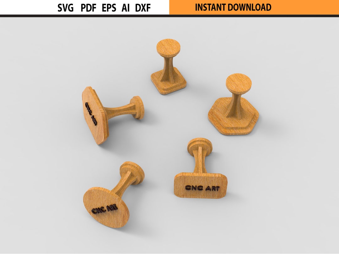 Wooden Stamp Custom Laser Cut SVG DXF Bundle Set of 5 Design Template ...