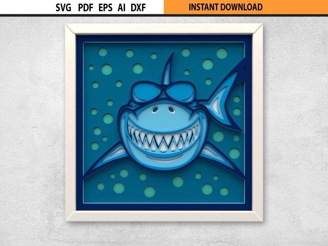 3D Multilayer Happy Shark Shadow Box SVG | Multilayer Mandala Wall Art ...