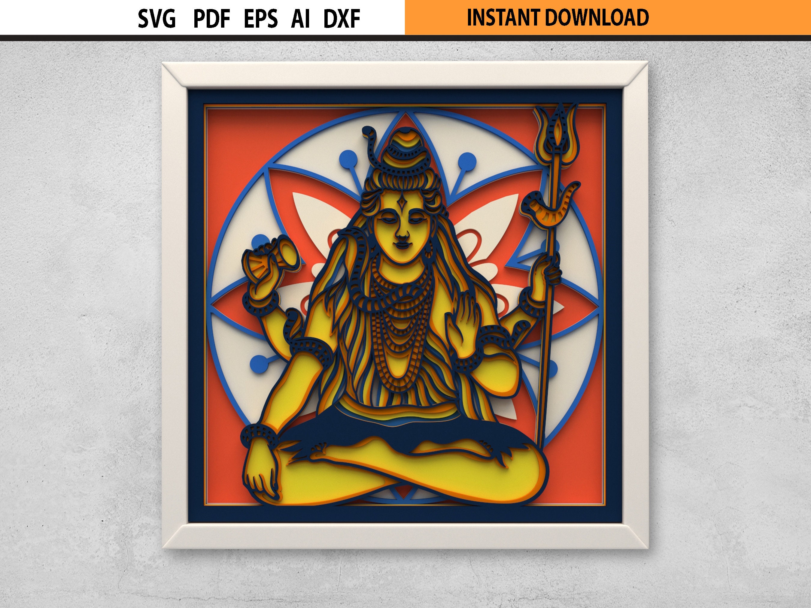 Hindu God Lord Shiva 3D SVG Mandala, Krishna Indian God Shiva Layered ...