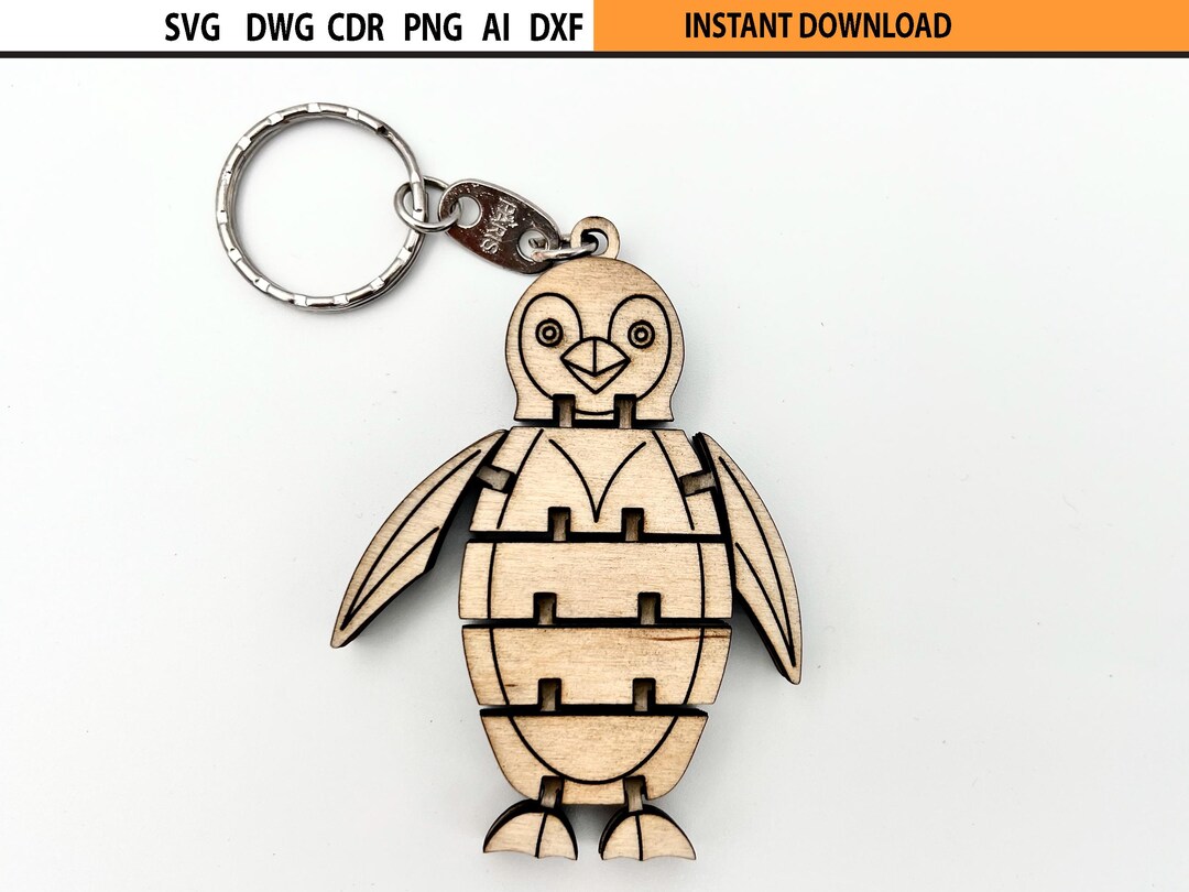 Laser Cut Flexible Penguin Keychain Design SVG, Movable Wooden Figure ...