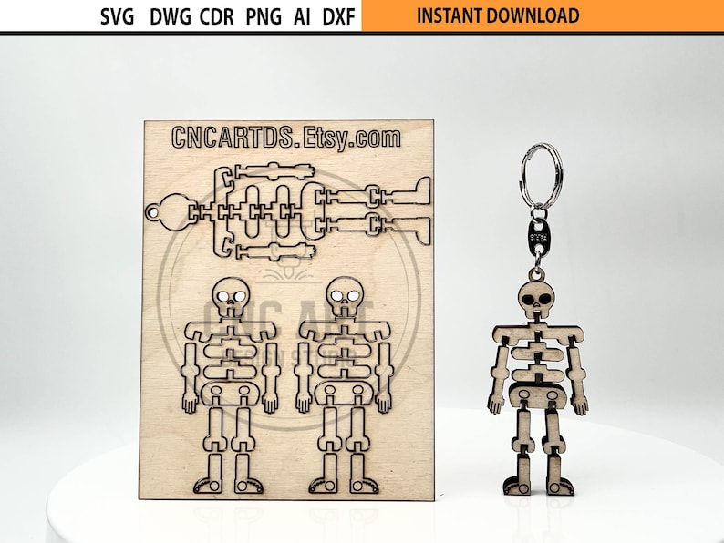 Laser Cut Flexible Keychain SVG Skeleton Design, Movable Wooden Figure ...