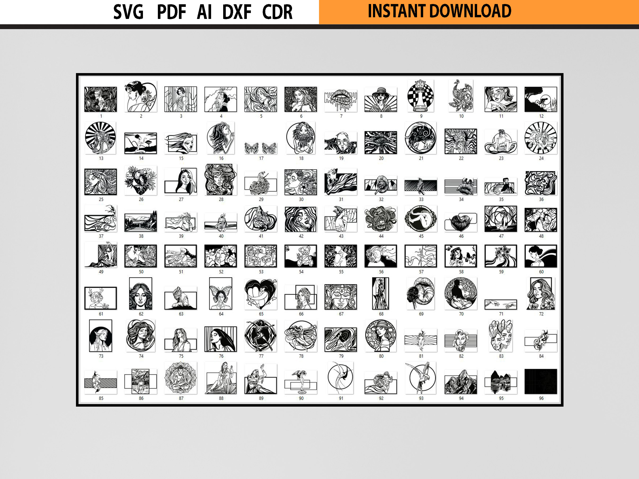 100 Unique Wall Art SVG Bundle Decorative Laser Cut Metal Wall Art DXF ...