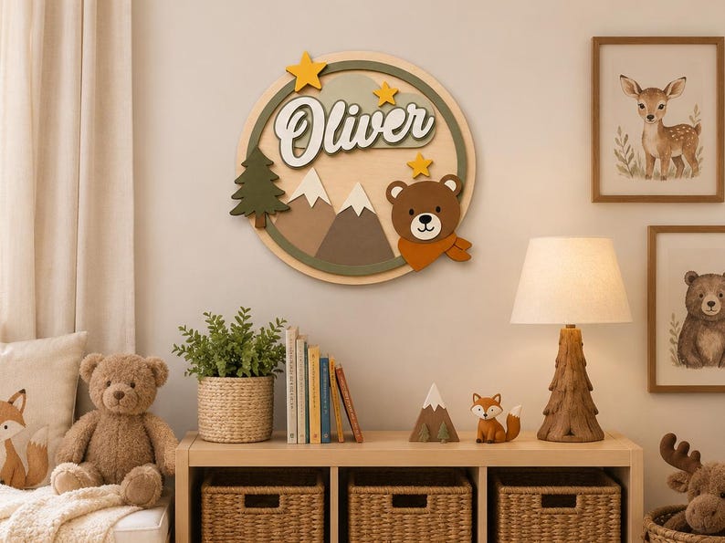Personalized Laser Cut Kids Name Sign SVG | Woodland Nursery Bear Door ...