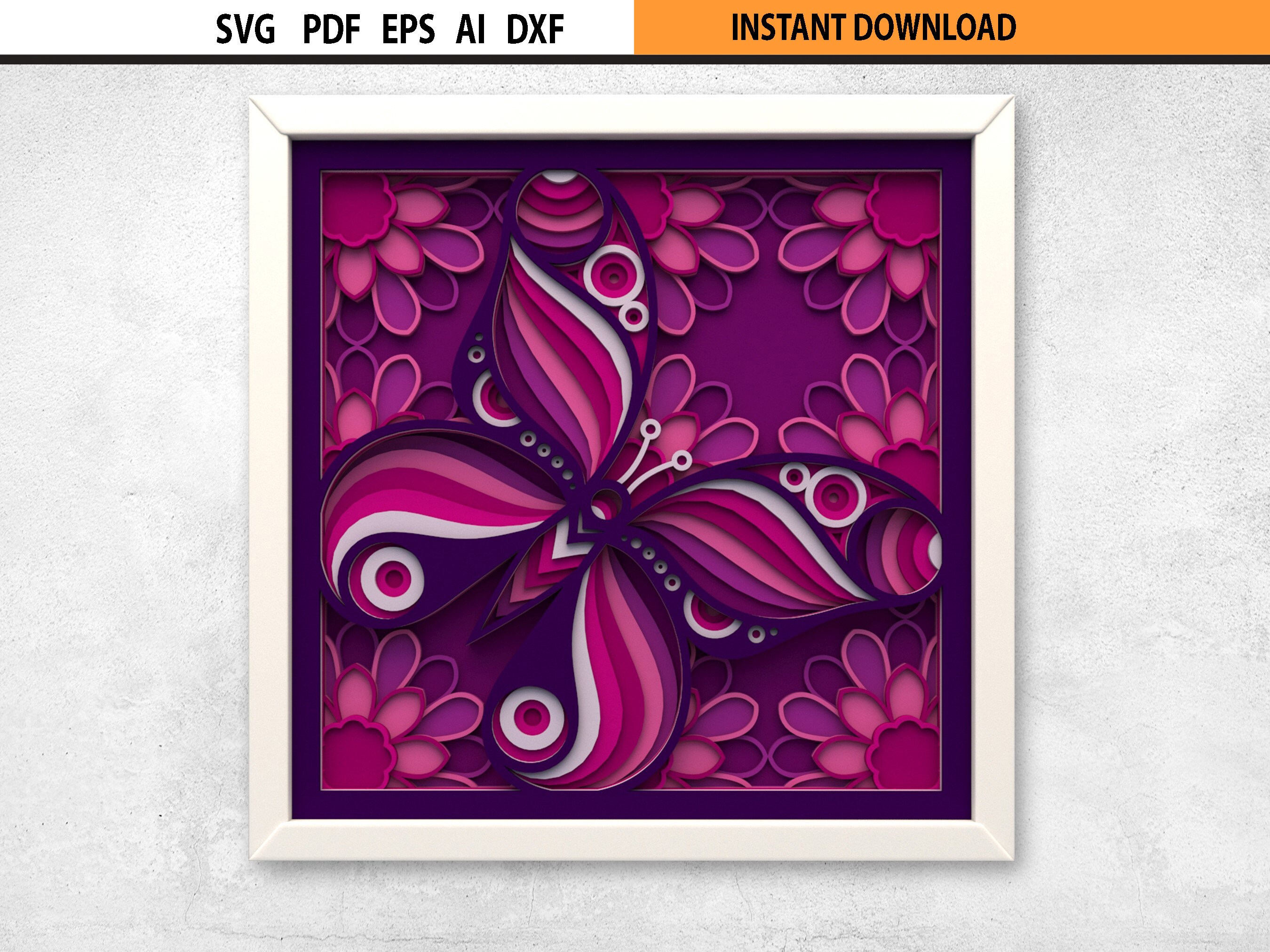3D Multilayer Butterfly Shadow Box SVG Layered Butterfly Mandala Wall ...
