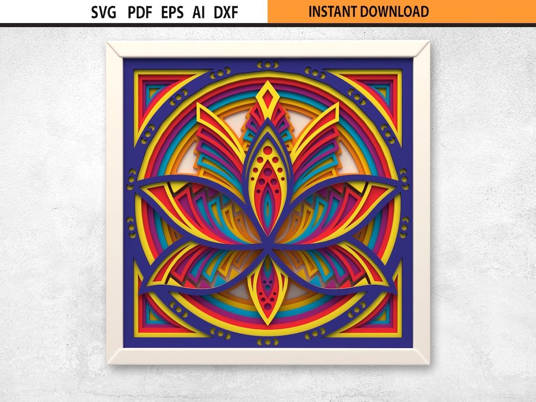 3D Multilayer Lotus Flower Mandala Design SVG | Layered Geometric ...