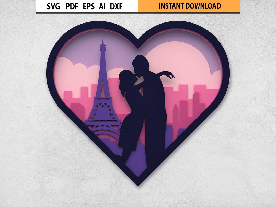3D SVG Love Story Paris DXF Mandala, Love Paris Layered Shadow Box ...