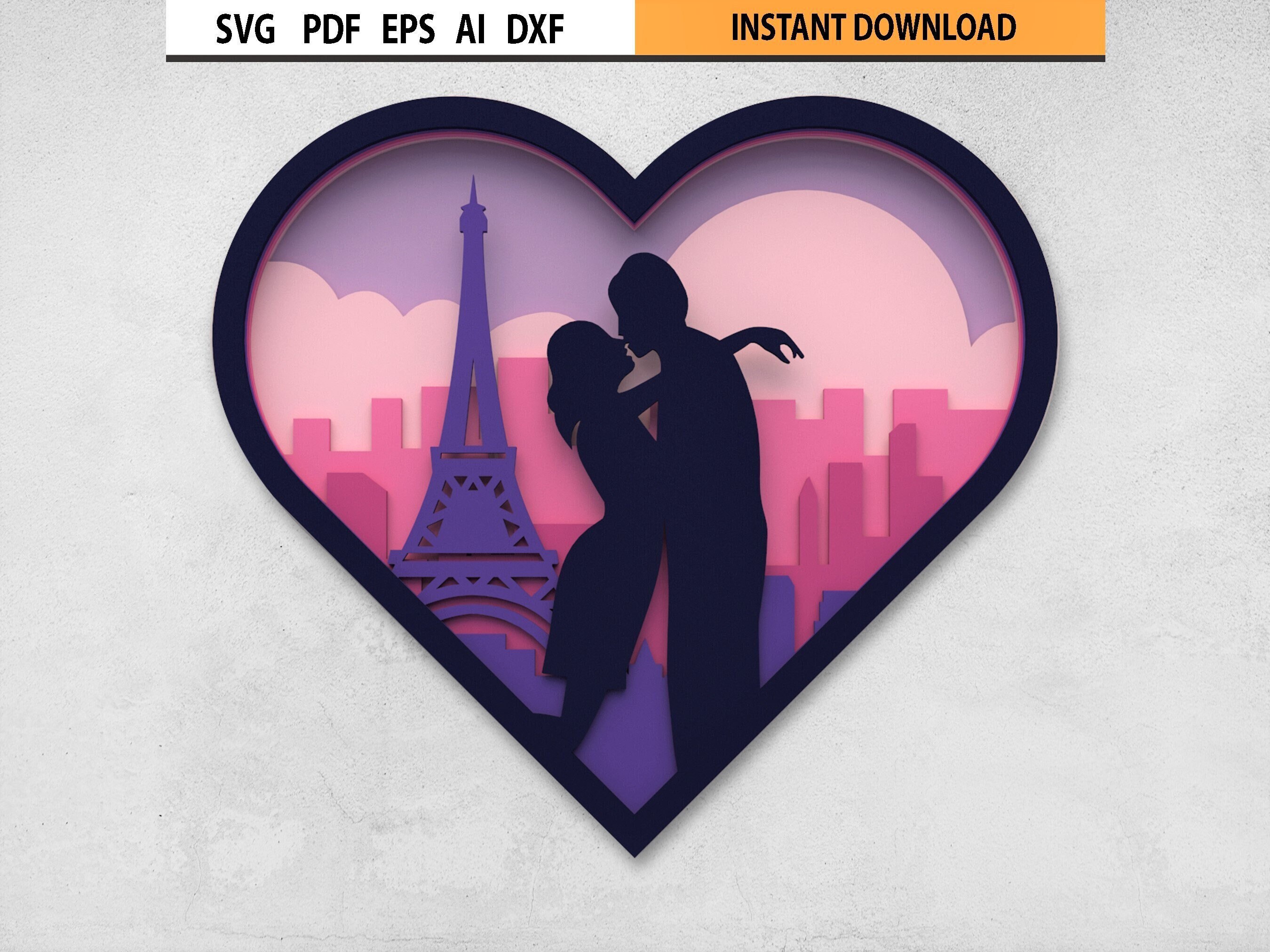 3D SVG Love Story Paris DXF Mandala Love Paris Layered Shadow - Etsy