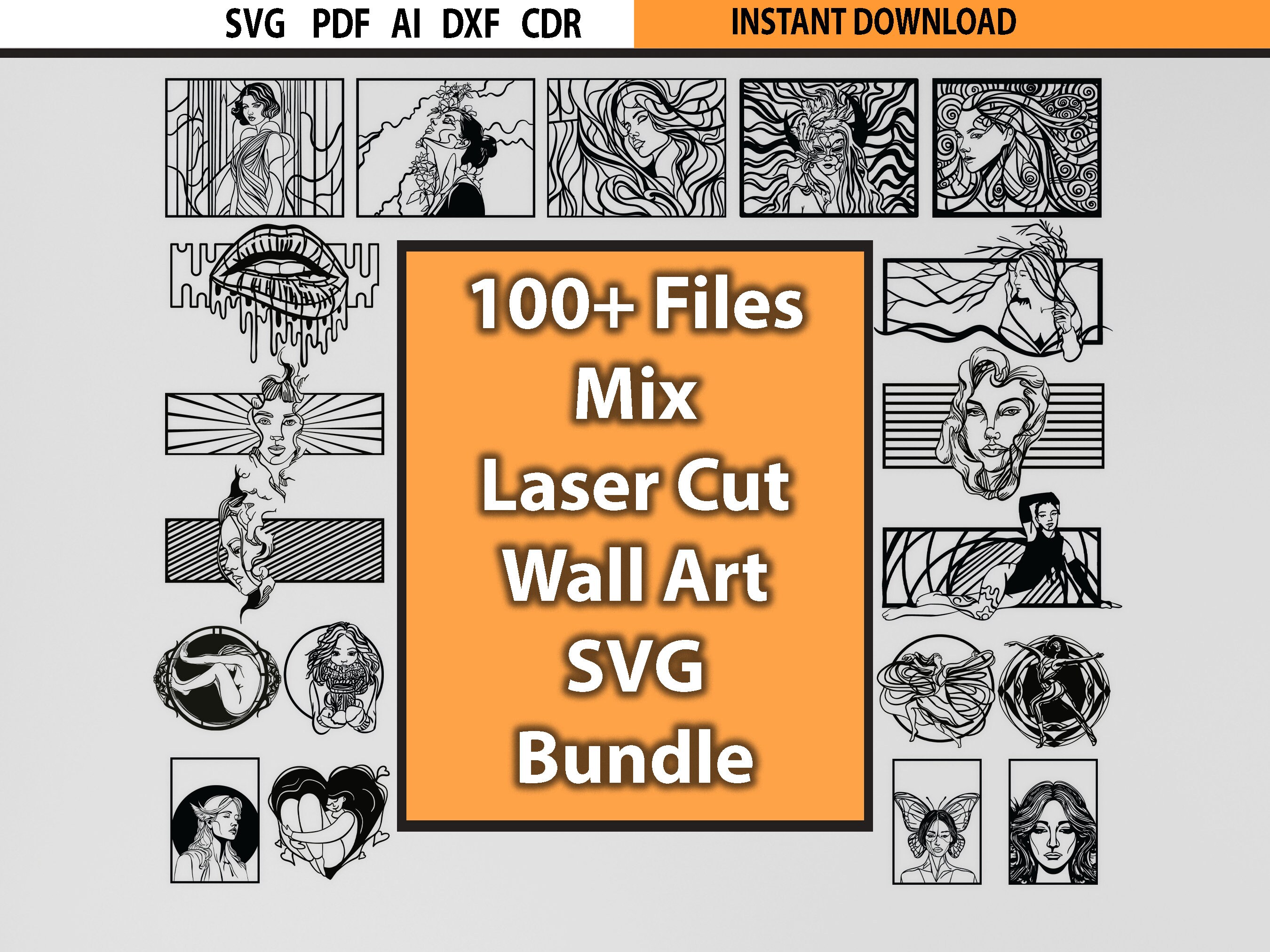 100 Unique Wall Art SVG Bundle Decorative Laser Cut Metal Wall Art DXF ...