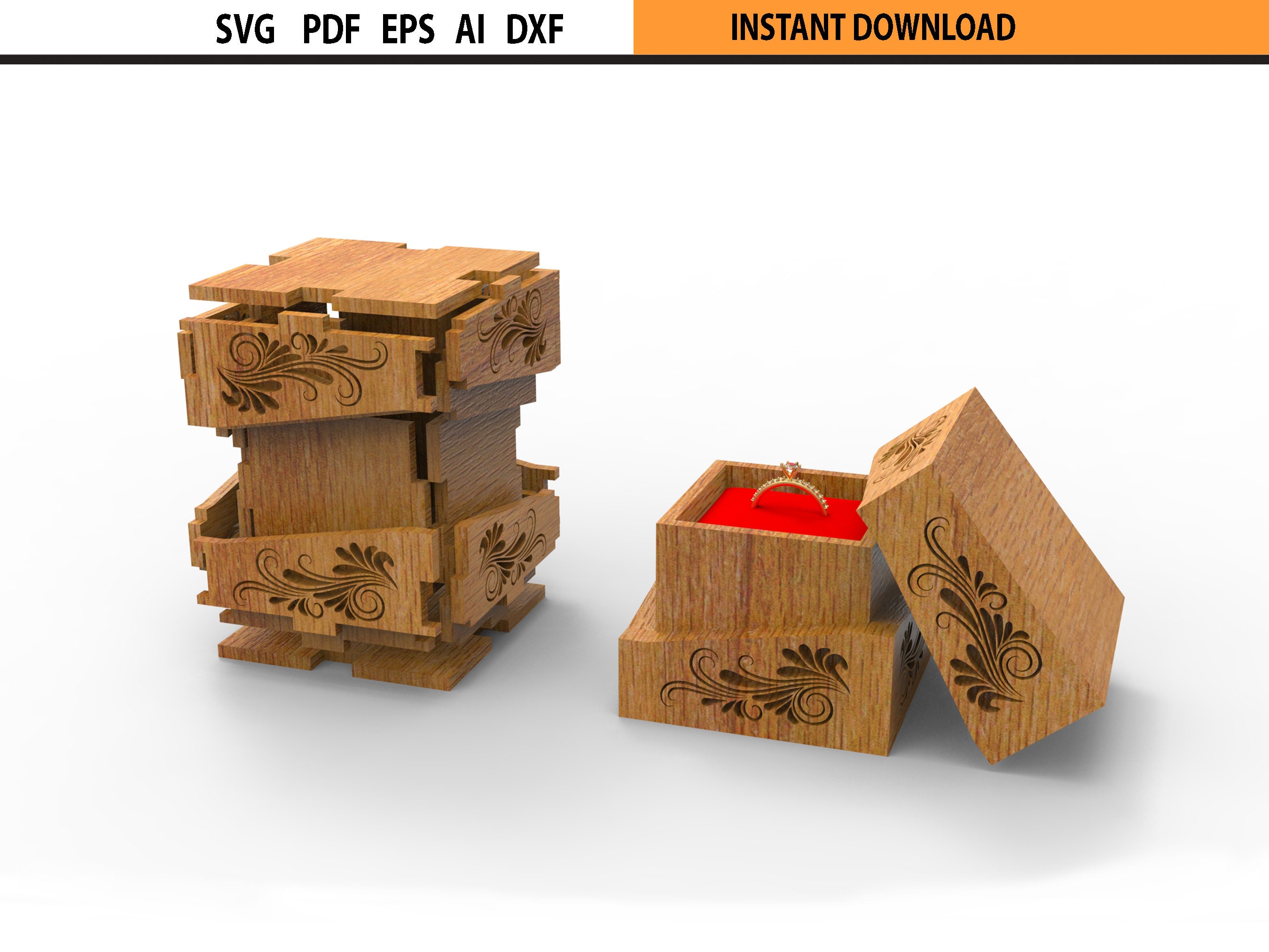 Laser Cut Ring Box Design File SVG 2set Bundle Ring Box Design File ...