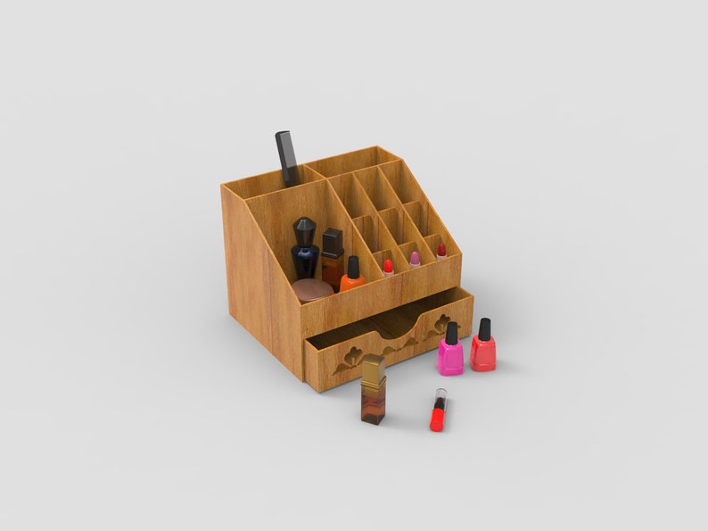 Laser Cut Makeup Organizer SVG Bundle | 2 Desktop Storage Box Designs ...