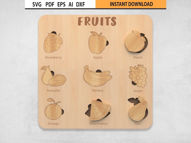 Laser Cut Montessori Puzzle SVG Bundle | Shapes, Fruits, Alphabet ...