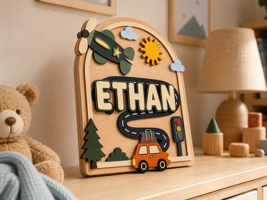 Personalized Kids Name Sign SVG Transportation Nursery Laser Cut ...