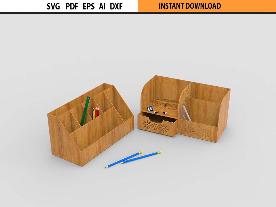 Laser Cut Desk Organizer Design File SVG 2set Bundle | Laser Cut Pen ...