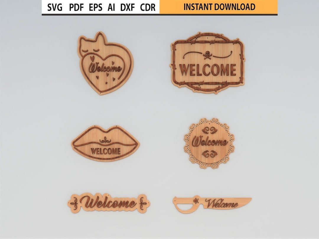 Welcome Sign Laser Cut SVG DXF Bundle Files Set of 6 Design Template ...