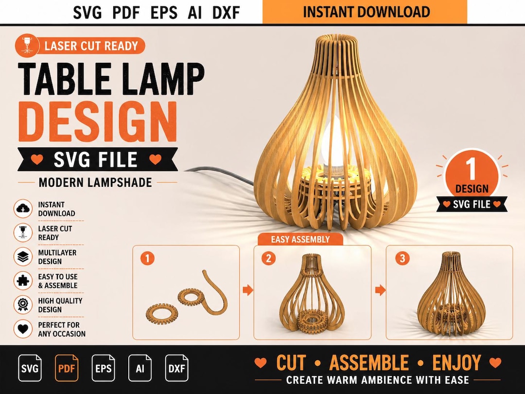Laser Cut Table Lamp SVG | Modern Lampshade Design Lighting Template ...